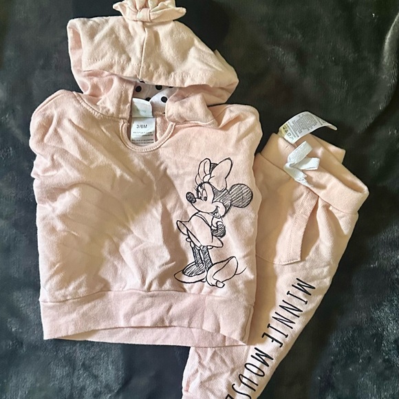 Disney | Shirts & Tops | Disney Baby Minnie Mouse Sweat Suit Pale Pink ...